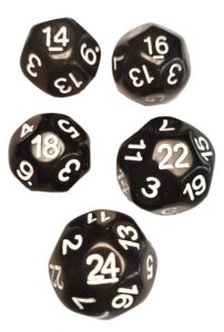 impact! miniatures black - set of 5 unusual dice: d14, d16, d18, d22 and d24