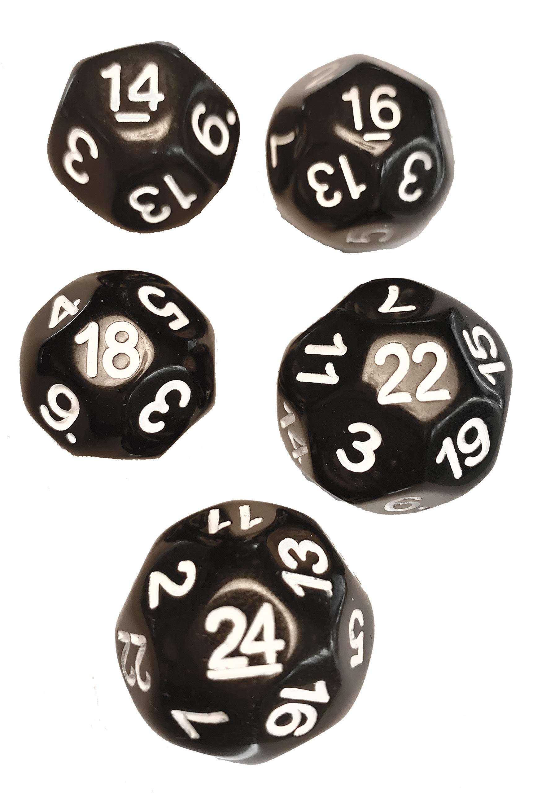 Impact! Miniatures Black - Set of 5 Unusual Dice: D14, D16, D18, D22 and D24