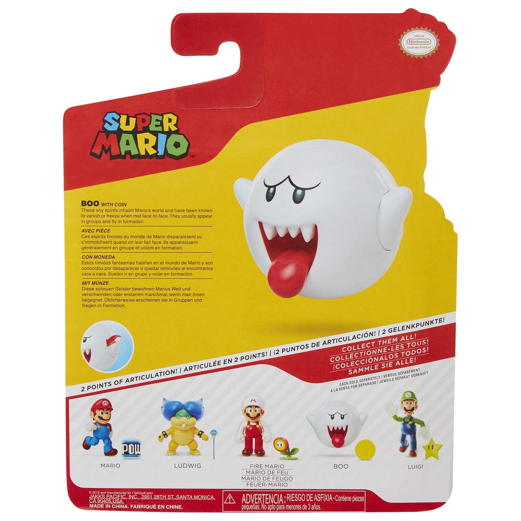 Super Mario Action Figure 4 Inch Boo Collectible Toy with Coin Accessory