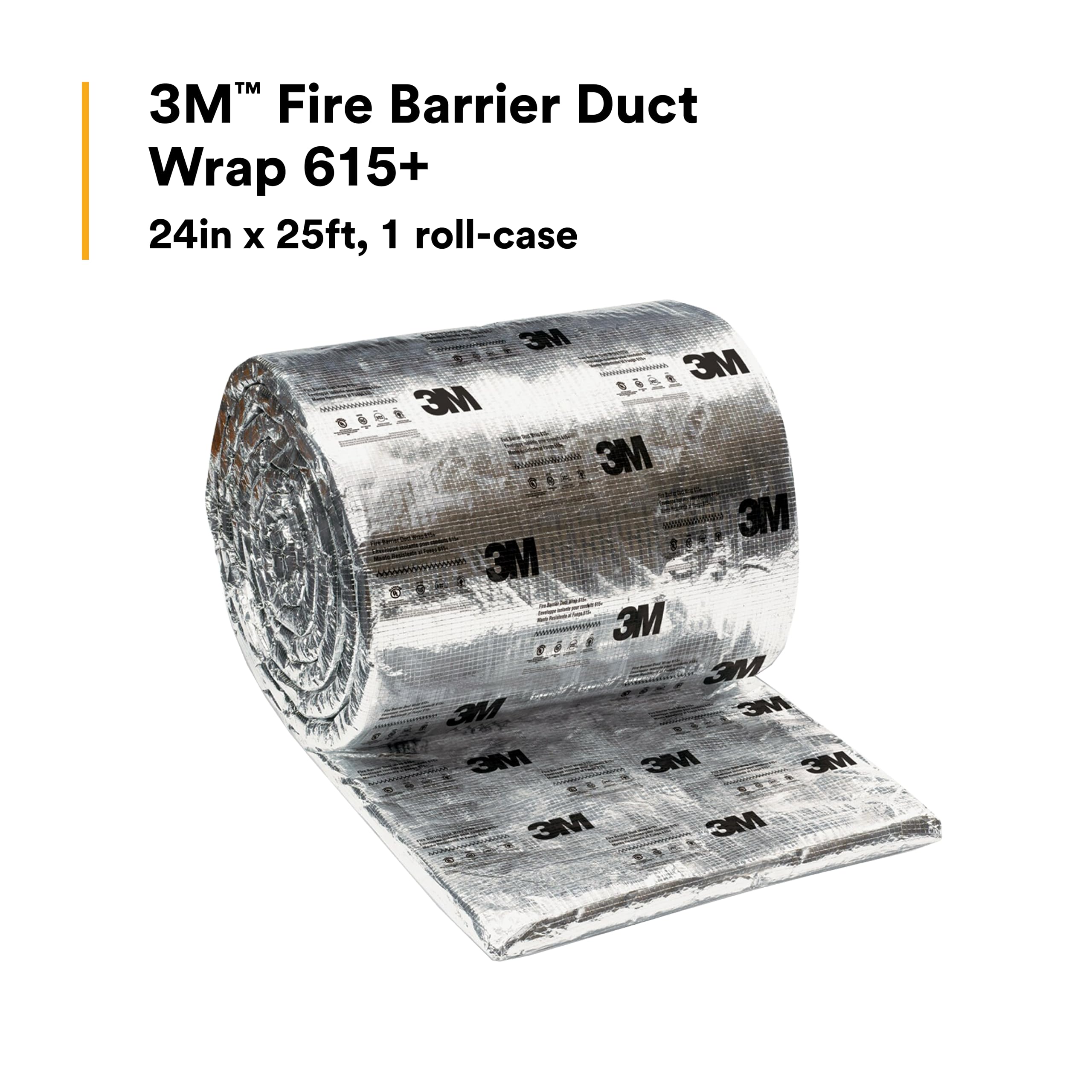 3M Fire Barrier Duct Wrap 615+, Space-Saving, Commercial Kitchen Grease and Ventilation Ducts Applications, 24 in x 25 ft, 1 Roll