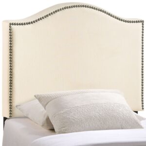 modway curl linen fabric upholstered king headboard with nailhead trim and curved shape in ivory