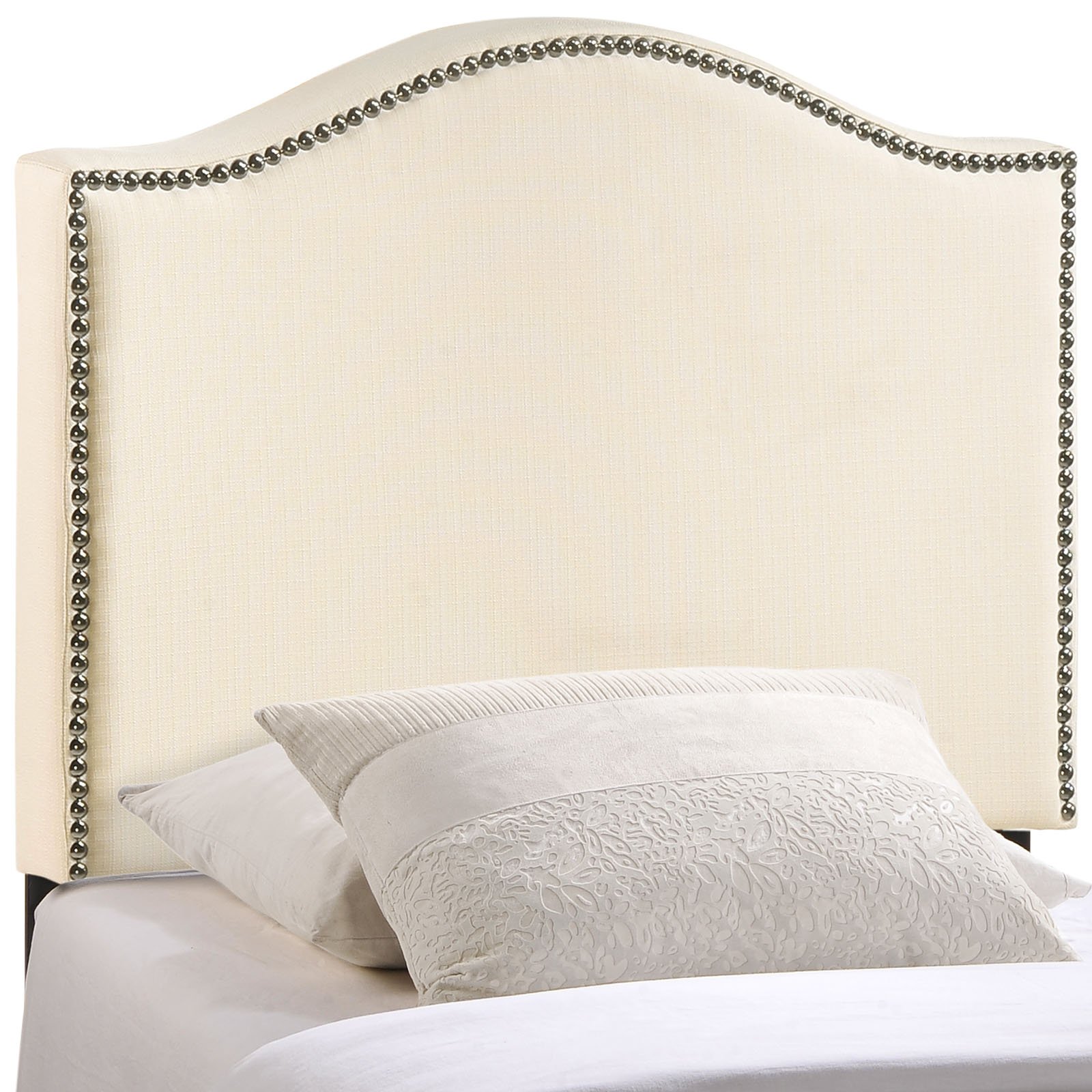 Modway Curl Linen Fabric Upholstered King Headboard with Nailhead Trim and Curved Shape in Ivory