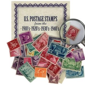 American Coin Treasures 40 U.S. Postage Stamps from The 1910's, 1920's, 1930's and 1940's, Mint State Condition, Various Denominations and Postal Rates, Perforated Edges