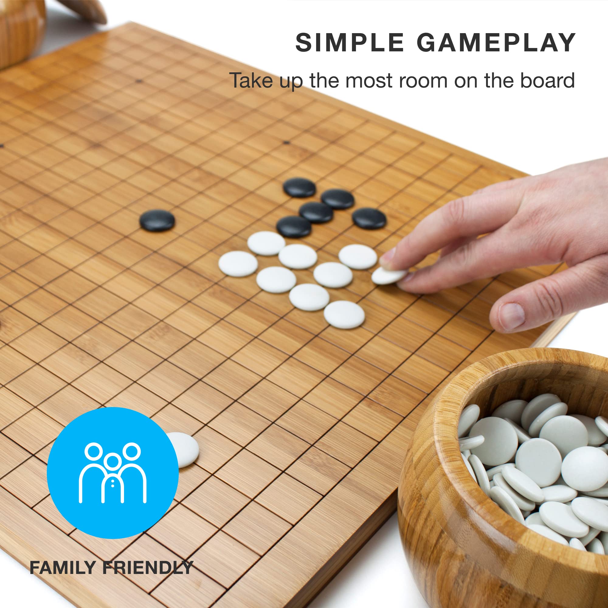 Brybelly Go Set All Natural Bamboo Wood Go Board | Bowls and 361 Bakelite Stones | 2-Player - Classic Chinese Strategy Board Game | Measures 19 x 19in Top Side or 13 x 13in Under Side Beginner's Board