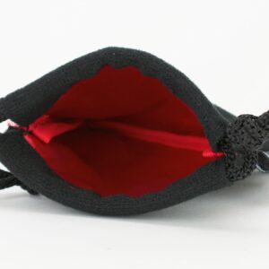 Small Black Dice Bag with Red Interior Double Stitched Snag Proof Satin Lining | Holds 21 16mm Dice