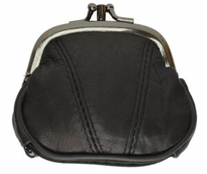 marshal leather small change purse double frame with zipper pocket (black)