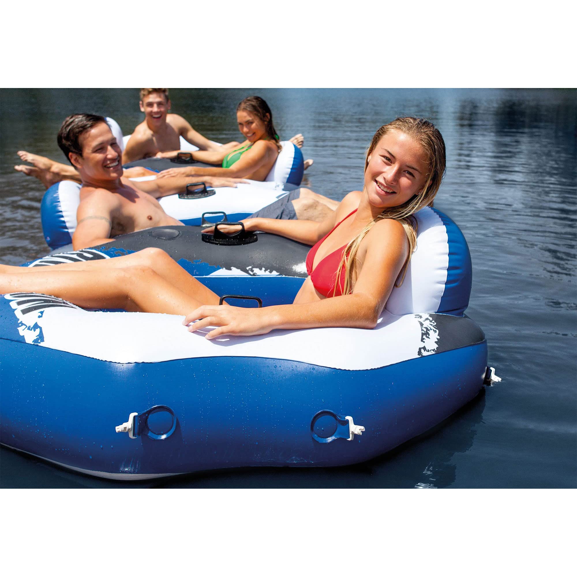 Intex 58854EP River Run Connect Inflatable Floating Lounge: Comfortable Backrest – Built-in Cup Holder – Durable Grab Handles – Easy-to-Use Connectors – 220lb Weight Capacity