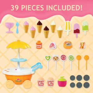 ToyVelt Ice Cream Toy Cart Play Set for Kids - 39-Piece Pretend Play Food - Educational Ice-Cream Trolley Truck with with Music & Lighting - Great Gift for Girls and Boys Ages 2,3 and up