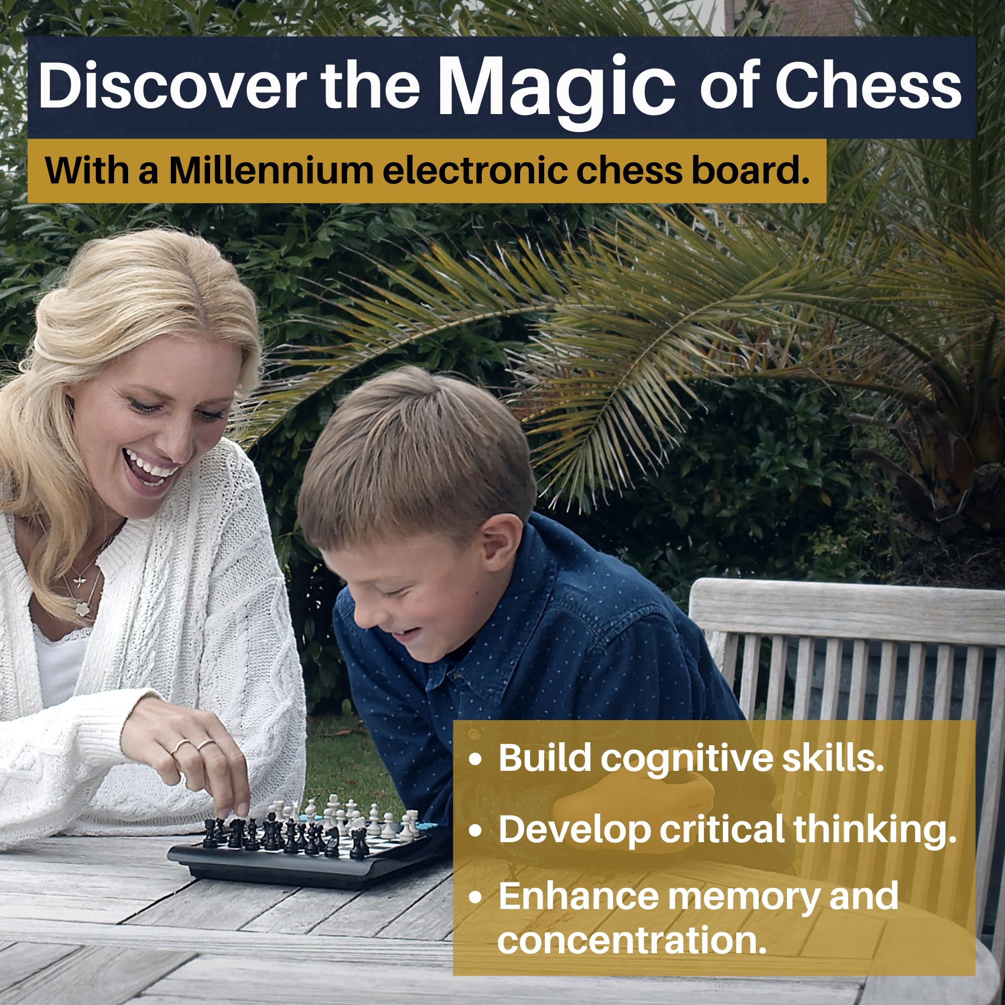 Electronic Chess Board for Kids & Adults - Includes 7 Games - Chess Strategy & Learning - Magnetic Board & Pieces - Portable & Travel - Smart Chess Computer- AI Chess Board - LCD Display - Millennium