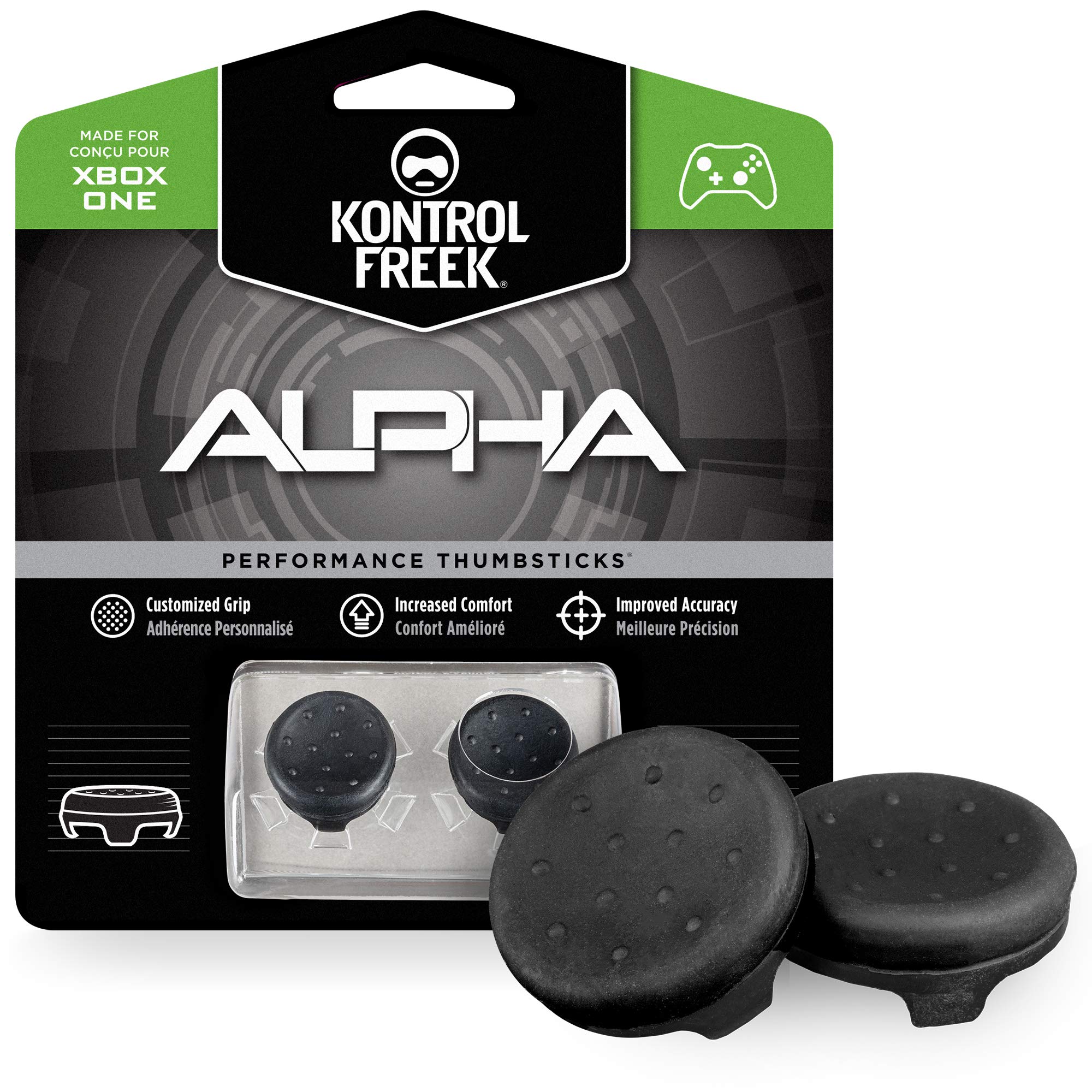 KontrolFreek Alpha for Xbox One Controller | Performance Thumbsticks | 2 Low-Rise Concave | Green (Black)