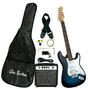 glen burton ge101bco-bls electric guitar stratocaster-style combo with accessories and amplifier, blueburst