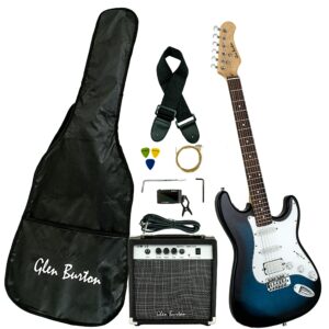 Glen Burton GE101BCO-BLS Electric Guitar Stratocaster-Style Combo with Accessories and Amplifier, Blueburst