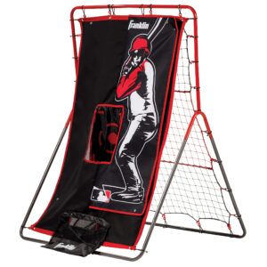 franklin sports baseball pitching target and rebounder net - 2-in-1 switch hitter pitch trainer + pitchback net - pitching target with hitter + strikezone, red