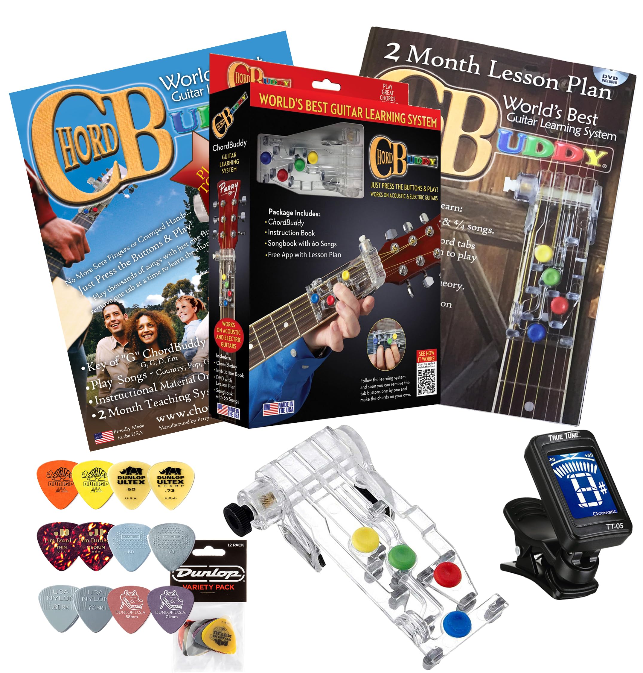 Chord Buddy Guitar Learning System with True Tune Chromatic Tuner & Picks Package - Play Guitar Today with this Shark Tank ChordBuddy Product