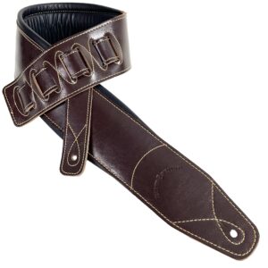 walker & williams super wide 4" dark brown double premium padded top grain leather guitar strap for acoustic, electric, and bass guitars