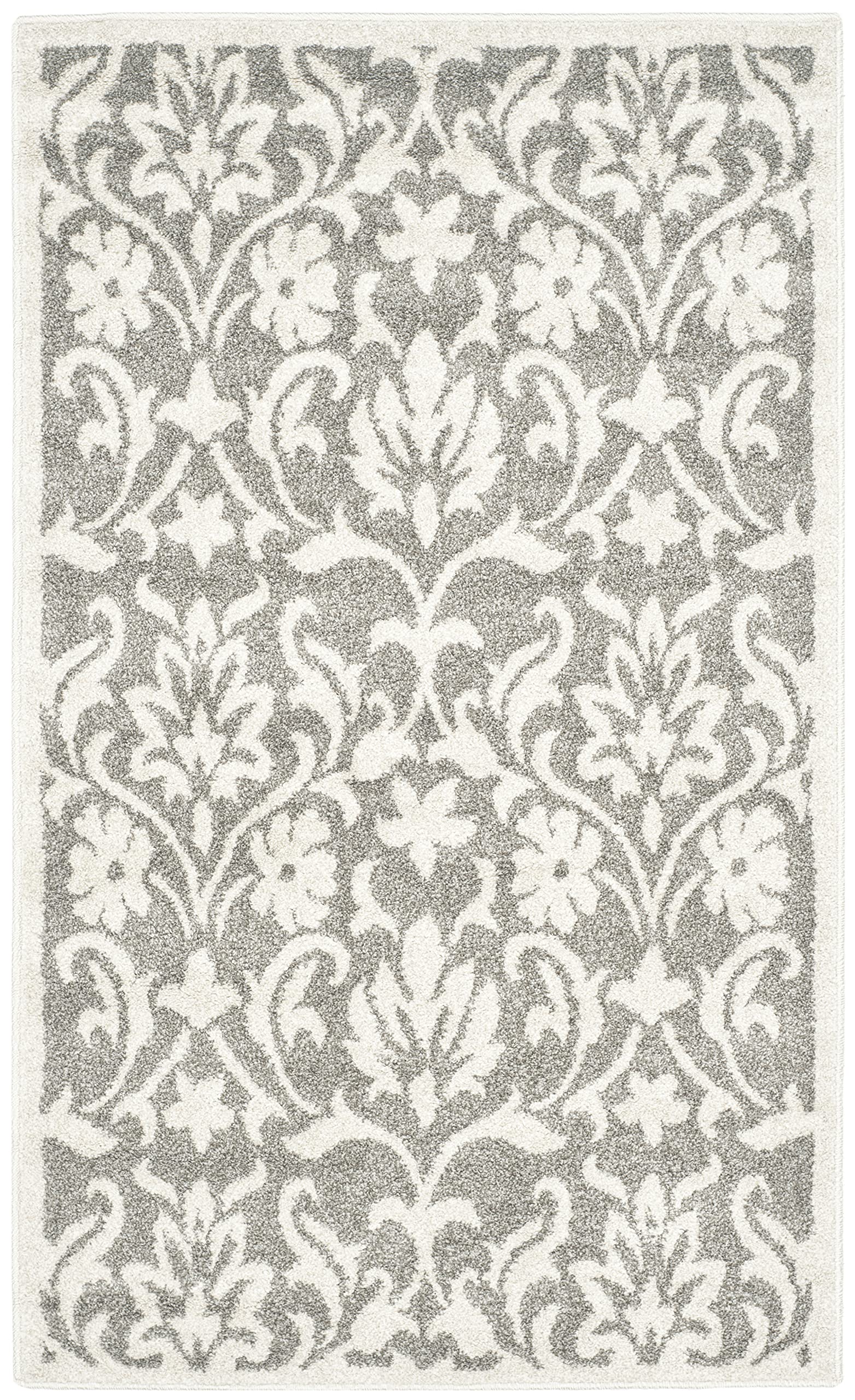 SAFAVIEH Amherst Collection Accent Rug - 3' x 5', Dark Grey & Beige, Floral Design, Non-Shedding & Easy Care, Ideal for High Traffic Areas in Entryway, Living Room, Bedroom (AMT424R)