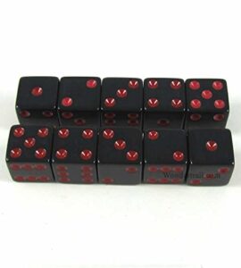 koplow games black with red pips 16mm (5/8in) d6 dice (10)