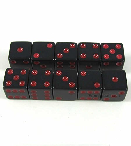 Koplow Games Black with Red pips 16mm (5/8in) D6 Dice (10)