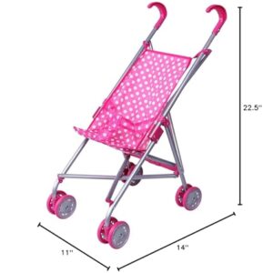 Precious Toys Baby Doll Stroller, Pink & White Polka Dots Baby Stroller for Dolls, Foldable Toy Baby Stroller, Toy Stroller for Baby Dolls, Doll Strollers for Girls 2 Years Old and Older, Toddlers