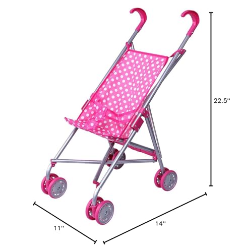 Precious Toys Baby Doll Stroller, Pink & White Polka Dots Baby Stroller for Dolls, Foldable Toy Baby Stroller, Toy Stroller for Baby Dolls, Doll Strollers for Girls 2 Years Old and Older, Toddlers