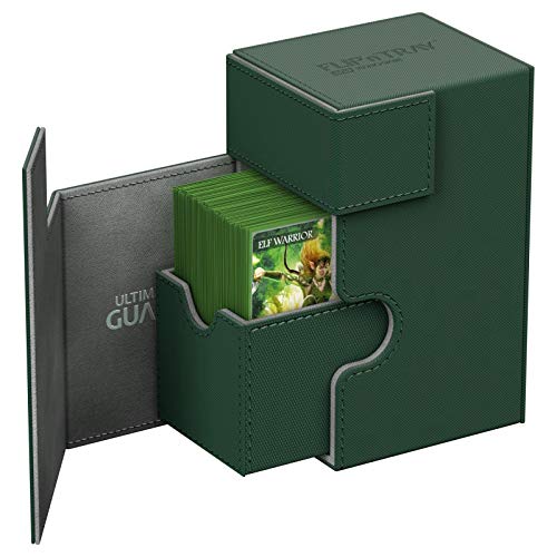 Ultimate Guard Flip 'n' Tray 80+, Deck Case for 80 Double-Sleeved TCG Cards + Dice Tray, Green/Grey, Independent Magnetic Closure & Microfiber Lining