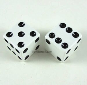 koplow games white opaque dice with black pips d6 25mm (1in) pack of 2