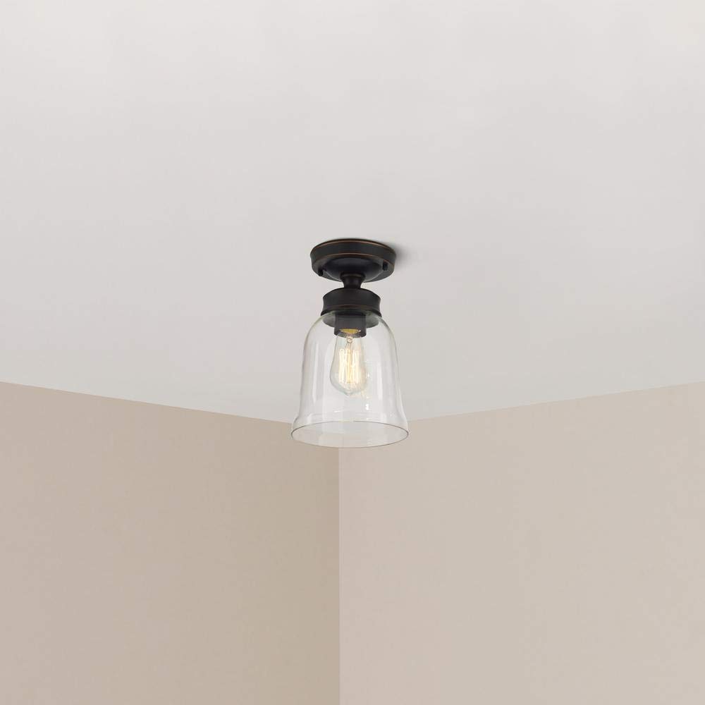 Hampton Bay 1000 052 875 Semi Flush Mount-Light Fixture with an Oil-Rubbed Bronze Finish & A Clear Glass Shade