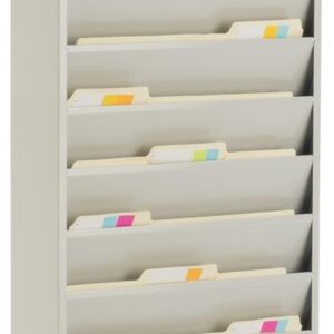 Displays2go Office File Folder Wall Rack, 11 Tiered Pockets, Medical Chart Folders (Putty/Powder Coated Steel)