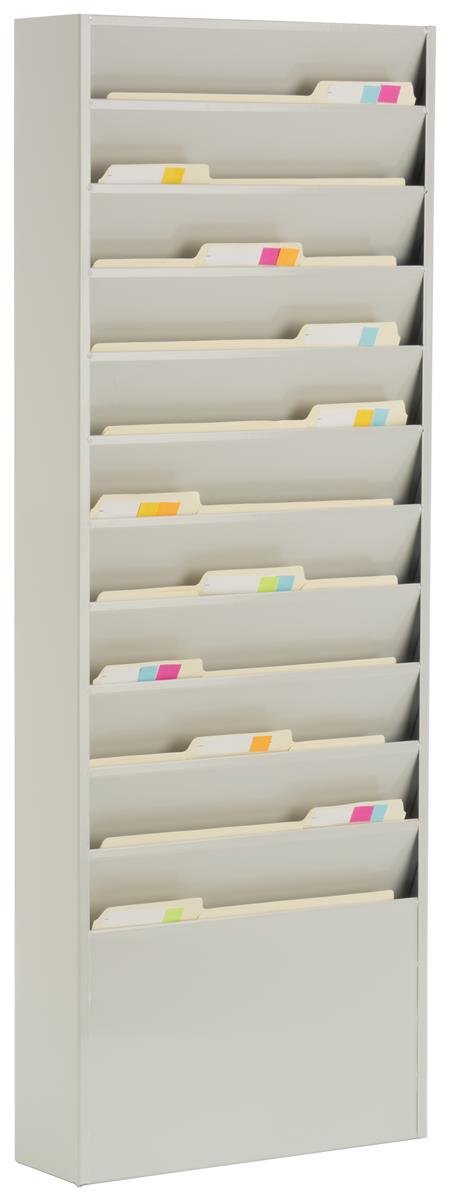 Displays2go Office File Folder Wall Rack, 11 Tiered Pockets, Medical Chart Folders (Putty/Powder Coated Steel)