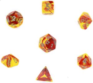 polyhedral 7-die gemini chessex dice set - red & yellow with silver chx-26450