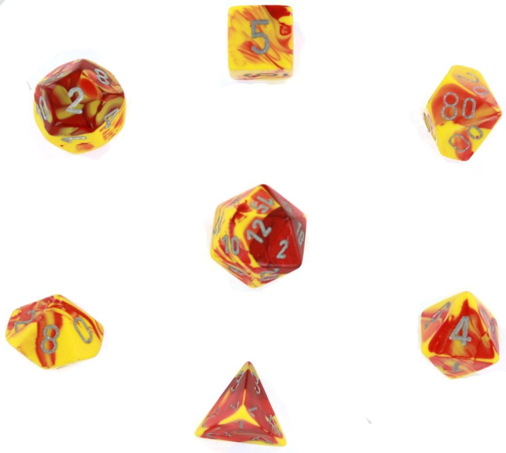 Polyhedral 7-Die Gemini Chessex Dice Set - Red & Yellow With Silver CHX-26450