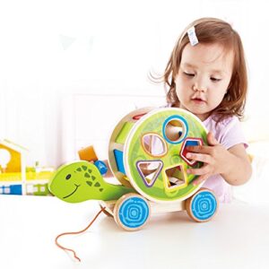 Hape Turtle Shape Sorter Wooden Toys Turtle Wooden Blocks Shape Sorter Pull Toys for Toddlers, Infant Shape Sorter Travel Toys