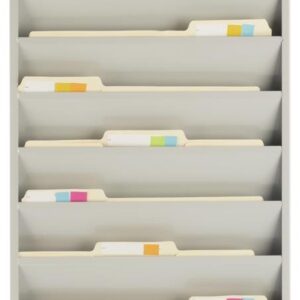 Displays2go Office File Folder Wall Rack, 11 Tiered Pockets, Medical Chart Folders (Putty/Powder Coated Steel)