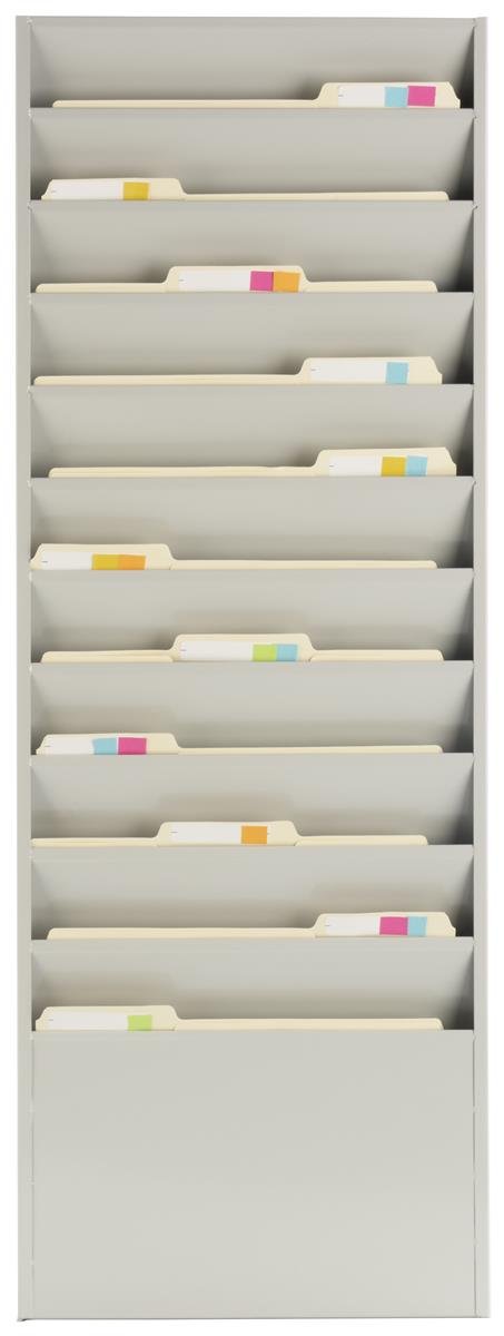 Displays2go Office File Folder Wall Rack, 11 Tiered Pockets, Medical Chart Folders (Putty/Powder Coated Steel)