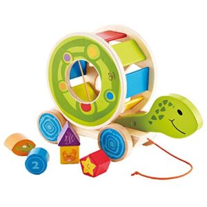 hape turtle shape sorter wooden toys turtle wooden blocks shape sorter pull toys for toddlers, infant shape sorter travel toys