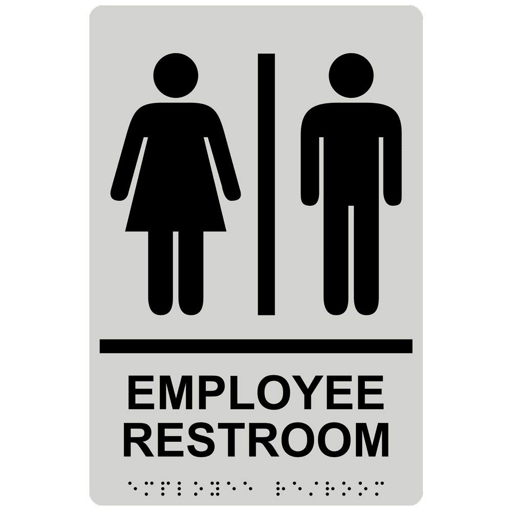 ComplianceSigns.com Employee Restroom Sign with ADA-Compliant Braille and Raised Letters, 9x6 in. Pearl Gray Acrylic with Adhesive Mounting Strips