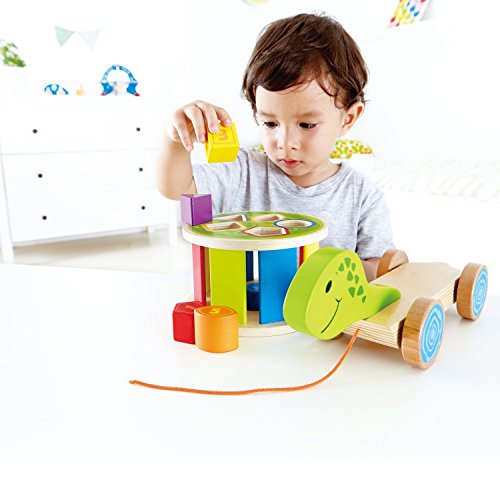 Hape Turtle Shape Sorter Wooden Toys Turtle Wooden Blocks Shape Sorter Pull Toys for Toddlers, Infant Shape Sorter Travel Toys