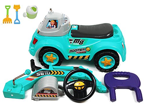 POCO DIVO Blue Digger Scooter, Ride-on Excavator, Pulling cart, Pretend Play Construction Truck