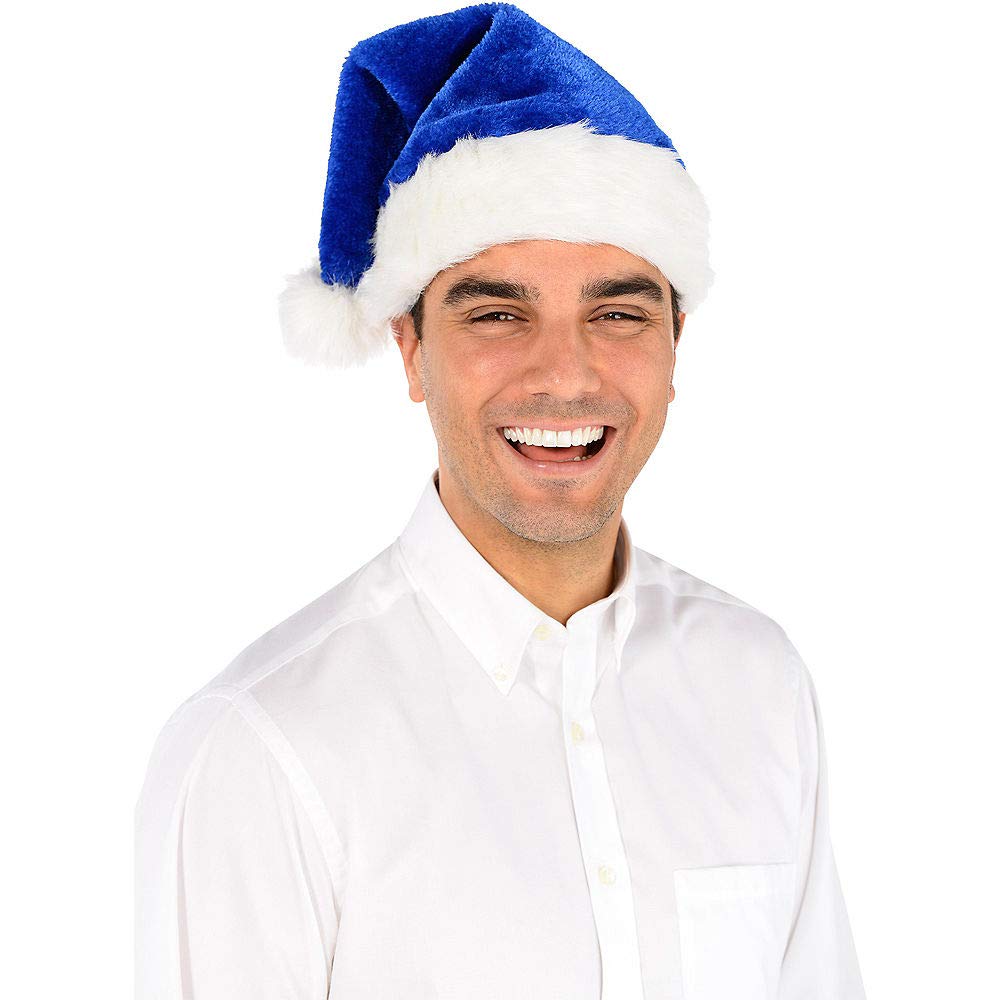 Deluxe Plush Santa Blue & White Faux Fur Hat - 15" x 11", 1 Piece - Ideal for Christmas, Holiday, & Themed Parties