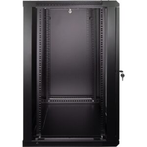 NavePoint 18U Server Rack Enclosure - 23.6” Deep, 18U Wall Mount Network Cabinet with Locking Glass Door for 19” IT Equipment, 18U Network Rack with 2 Fans, Removable Side Panels, Black