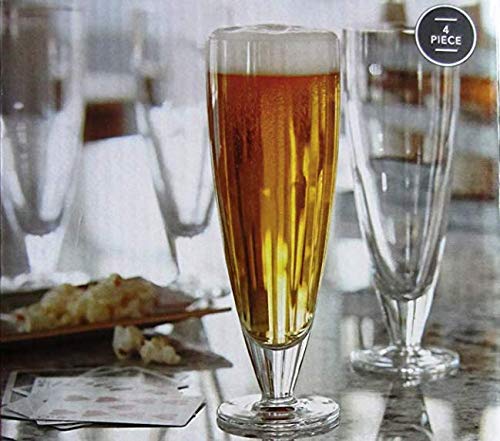 Footed Pilsner Beer Glass Set by Threshold - Set of 4 Glasses (Made in Italy) 15.5 fl. oz