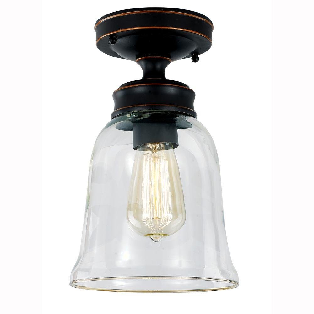 Hampton Bay 1000 052 875 Semi Flush Mount-Light Fixture with an Oil-Rubbed Bronze Finish & A Clear Glass Shade