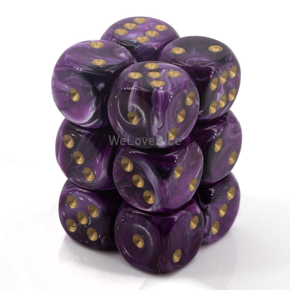 DND Dice Set-Chessex D&D Dice-16mm Vortex Purple and Gold Plastic Polyhedral Dice Set-Dungeons and Dragons Dice Includes 12 Dice – D6