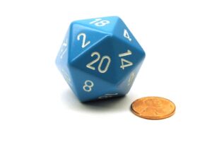 jumbo d20 counter - opaque 34mm dice: light blue with white