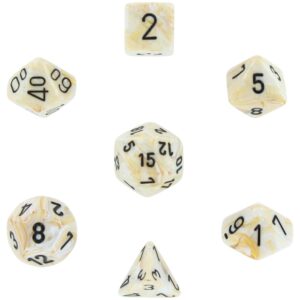 Chessex Dice: Polyhedral 7-Die Marble Dice Set - Ivory with Black