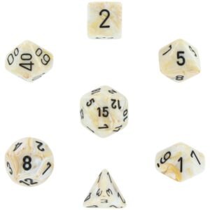 chessex dice: polyhedral 7-die marble dice set - ivory with black