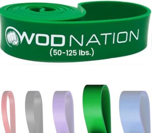 wod nation single pull up assistance band (50-125lbs green band) - best for pullup assist, chin ups, resistance bands exercise, stretch, mobility work & serious fitness - 41 inch straps