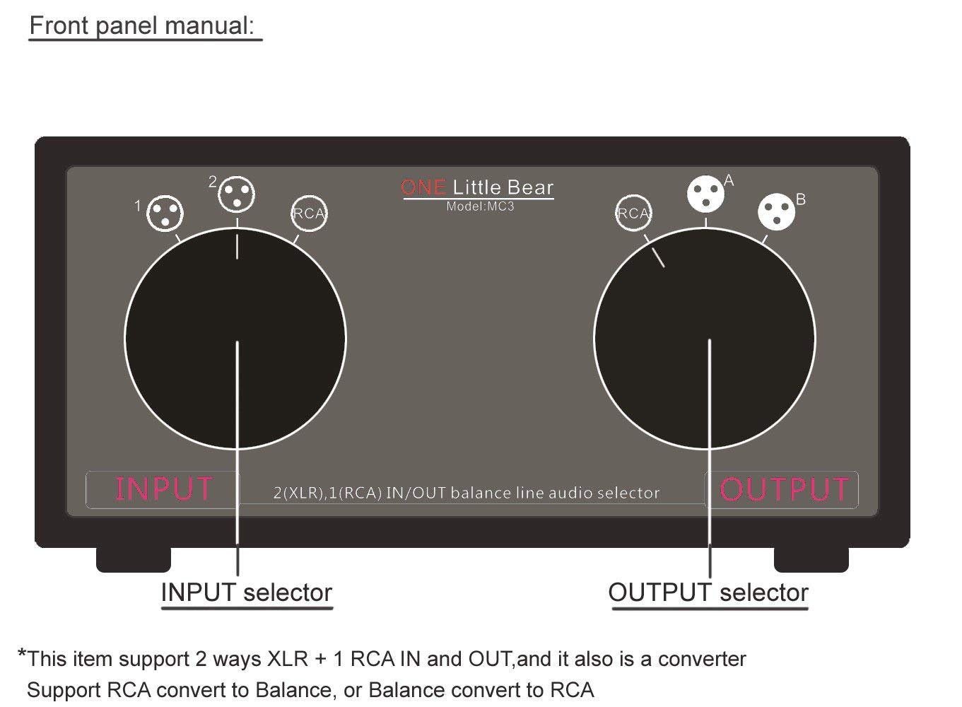 ONE Little Bear MC3 2-IN-2-OUT XLR Balanced/RCA Converter Audio Selector Splitter Box Passive Preamp XLR to RCA Switch