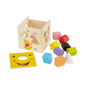 Melissa & Doug Disney Baby Winnie the Pooh Wooden Shape Sorting Cube - Educational Toy With 9 Shapes