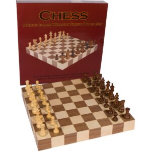 athena tournament chess inlaid wood board game with weighted wooden pieces, large 18 x 18 inch set